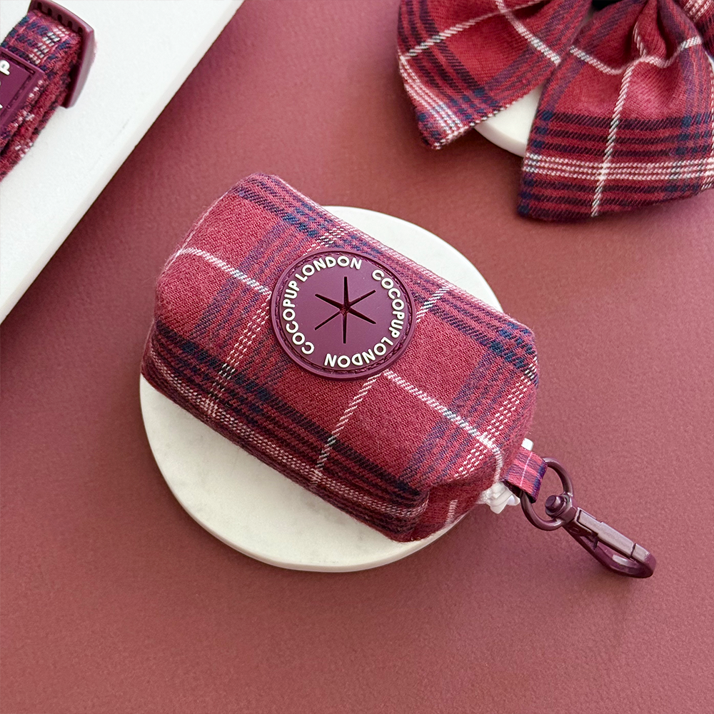 Mulberry Plaid Dog Poop Bag Holder | Poo Bag Carrier | Cocopup London